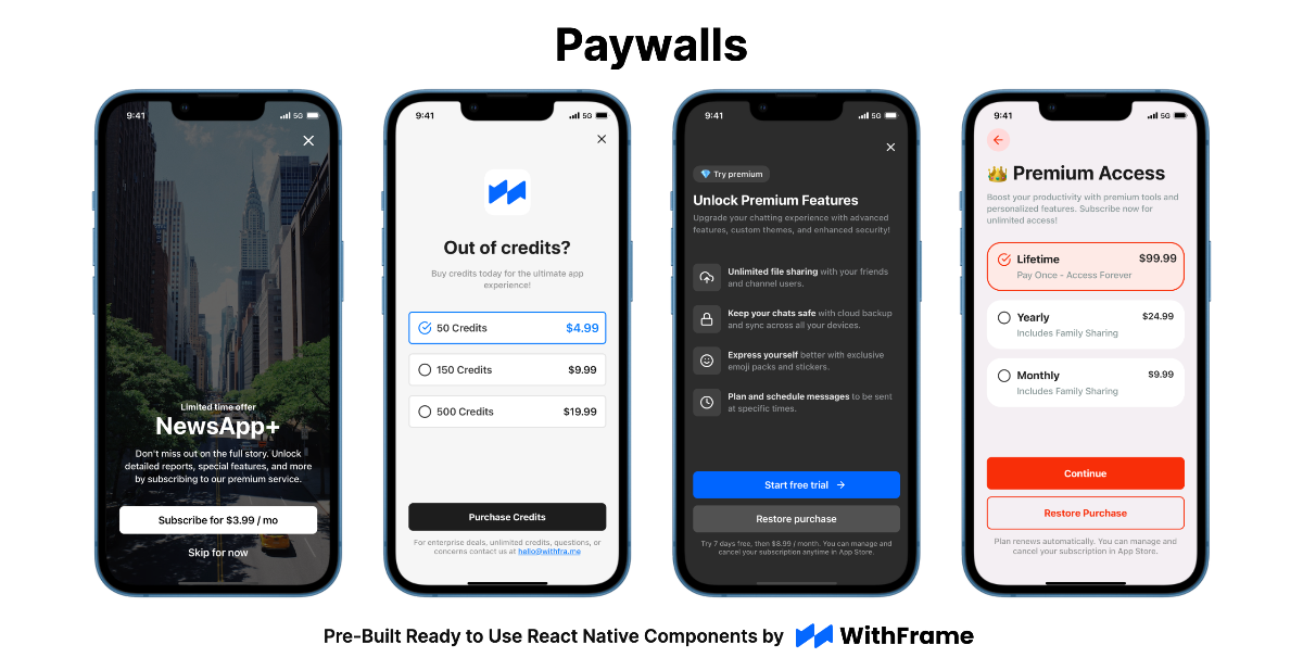 Paywalls - React Native Components by WithFrame